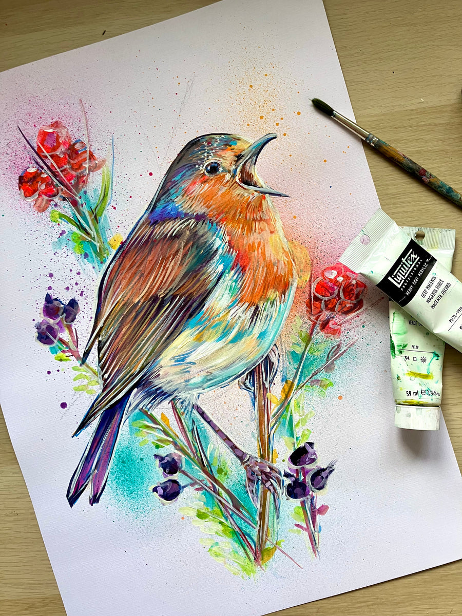 A3 Robin Paint Sketch #1 – Sian Storey Art